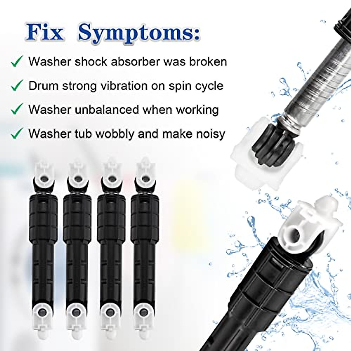 W10822553 8182812 Washer Shock Absorber Replacement for Amana Kenmore Whirlpool Duet Shock Absorbers Replace W10015830 W10261477 W10822553VP AP5985209 PS11723173 (4 Pack) 5-YEARS WARRANTY