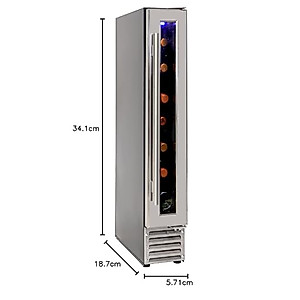 Koolatron 7 Bottle Slim 6 Inch Built-In Under-Counter Wine Fridge, Digital Touch Controls, Front-Venting Design, Stainless Steel Door Frame Wine Cooler