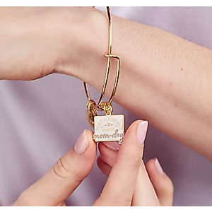 Alex and Ani Words are Powerful Expandable Wire Bangle Bracelet for Women, Manic Mom-Day Charm, Shiny Gold Finish, 2 to 3.5 in