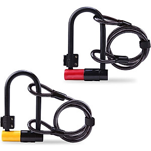 XIXIDIAN Bicycle U-Lock Cable Lock Set with 2 Copper Keys Anti-Theft Bicycle Lock Set Heavy Duty Steel Security Bike Cable ULock Set (Color : Red)