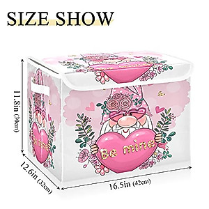 DOMIKING Valentine Gnome Heart Large Storage Bin with Lid Collapsible Shelf Baskets Box with Handles Toys Organizer for Nursery Drawer Shelves Cabinet