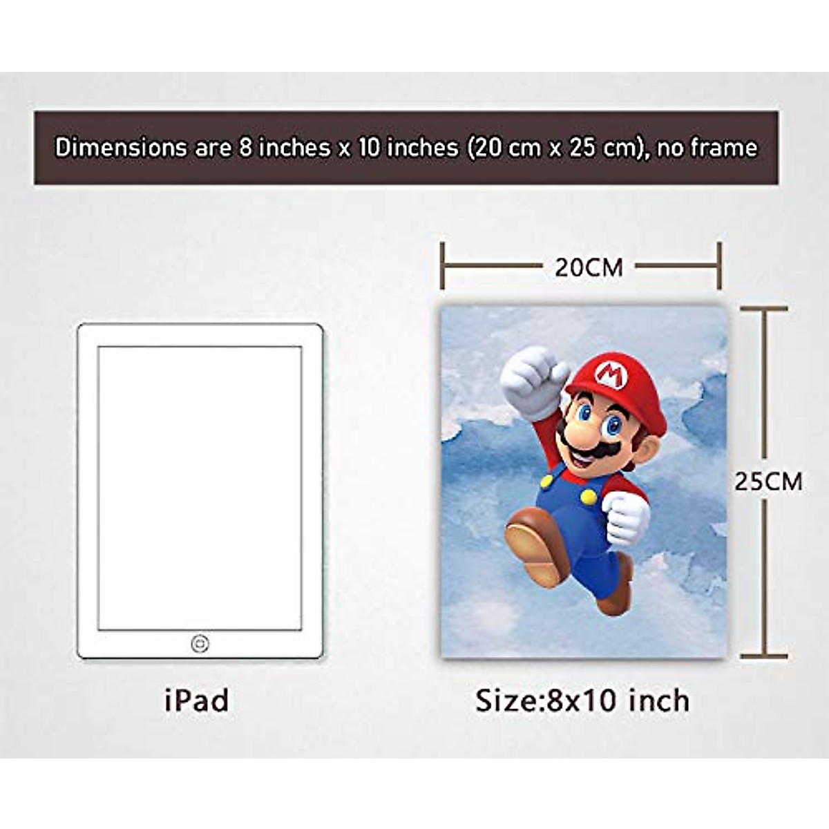 Super Mario Art Prints Toad Super Mario Prints Wall Art Game Room Decor Birthday Painting Set of 4 Pieces (8”X10”Canvas Picture), Bathroom Room Painting, Frameless