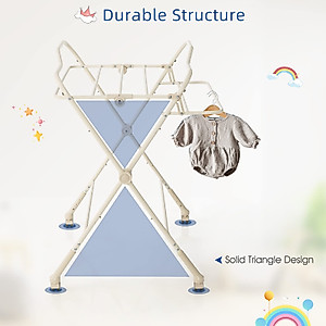 INFANS Portable Baby Changing Table, Folding Diaper Dresser Station with Wheels, Adjustable Height, Safety Belt, Drying and Storage Rack, Mobile Nursery Organizer Stand for Newborn Infant (Gray)