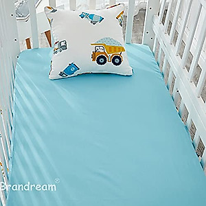 Brandream Crib Bedding Set for Boys Construction Truck Nursery Bedding Set Cotton 3 Pieces|Vehicles Excavator Car Cotton Comforter, Fitted Crib Sheet, Crib Bed Skirt| Baby Blue Yellow Red White