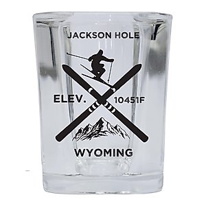 R and R Imports Jackson Hole Wyoming Ski Snowboard 2 Ounce Liquor Shot Glass Square Base