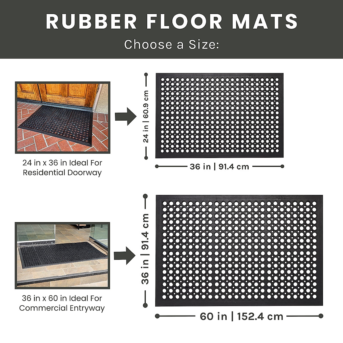 Envelor 2-Pack Anti Fatigue Rubber Floor Mat Non-Slip Restaurant Mat for Floors Bar Mat Drainage Mat Doormat Door Mat Utility Garage Floor Mat Home Mat Anti Slip Entry Mat 36 x 60 Inches