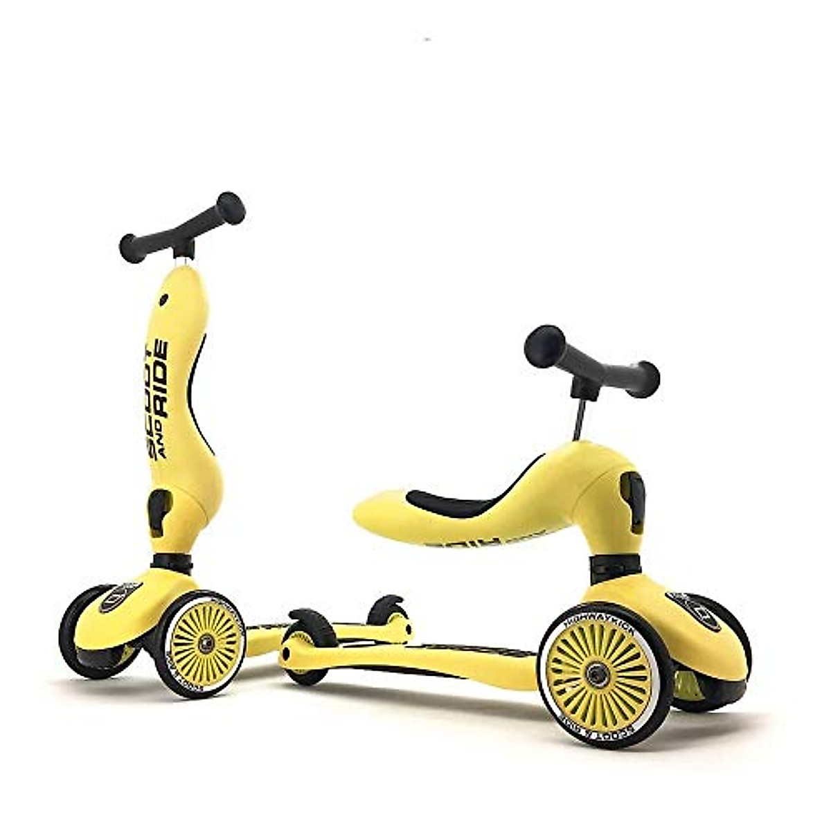 Scoot & Ride - Highwaykick 1 Children Adjustable Seated or Standing 2-in-1 Scooter Including Safety Pads (Lemon) - for Ages 1-5