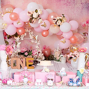 Bellicremas Butterflies Gold Pink First Birthday Photography Background Princess Theme Flowers Pink Carriage Girls 1st Birthday Backdrop One Year Old Cake Smash Banner