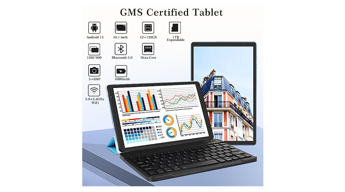 SEBBE 10 Inch Android 13 Tablet - 12GB RAM, 128GB Storage