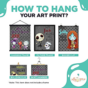 Silly Goose Gifts Character Themed Bathroom Wall Art Print Set - Even A Nightmare Will Brush Teeth Take A Bath Wash Hands- Funny Jack & Sally Bath Reminders Picture Decor