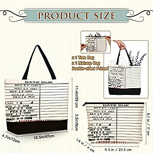 2 Pcs Library Due Date Tote Bag Library Due Date Cards Stamp Sign Canvas Toiletry Bag Vintage Tote Splicing Bag Library Book Bag Librarian Gifts for Women Teacher Graduation Book Lovers