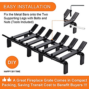 WILLOW WEAVE 17“ Fireplace Grates Wood Stove Grate Rack Stove Burning Rack Heavy Duty Solid Steel 7-Bars Firewood Holder Easy Assembly Fire Grate for Indoor Hearth Outdoor Firepit Matt Black