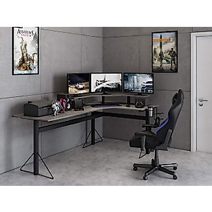DAR CORE Computer Gaming L-Desk with Power, Gray/Black
