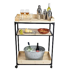 Mind Reader 3-Tier Rolling Beverage Utility Pull-Out Shelf, Kitchen Bar Serving Cart, Steel, Wood, Black