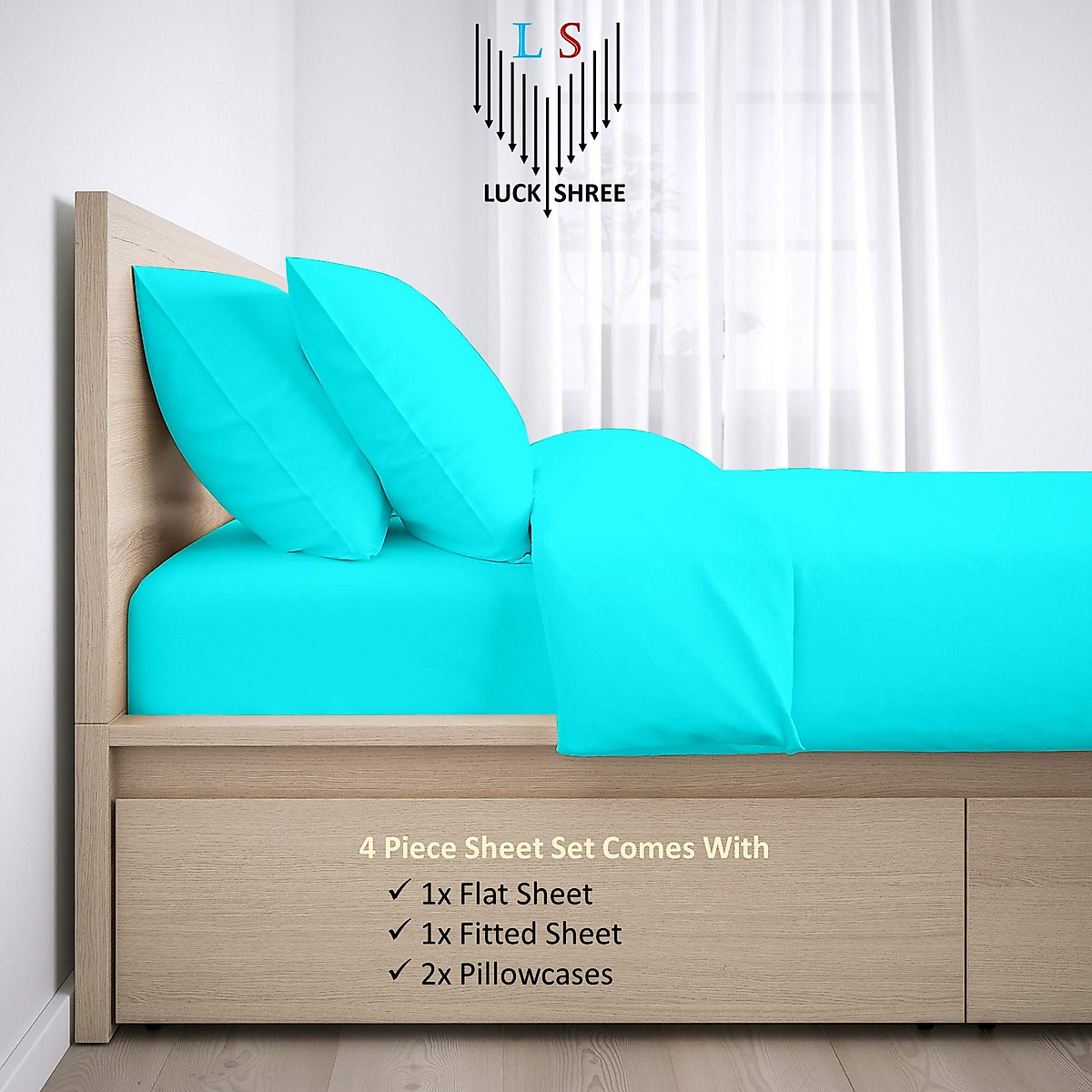 400 Thread Count Pure 100% Egyptian Cotton Sheet Set, Full Size Bedsheet, 15 Inch Deep Pockets of Fitted Sheet - 4 Piece Soft Breathable Sateen Weave Hotel Bedding 400-TC - Turquoise Blue Solid