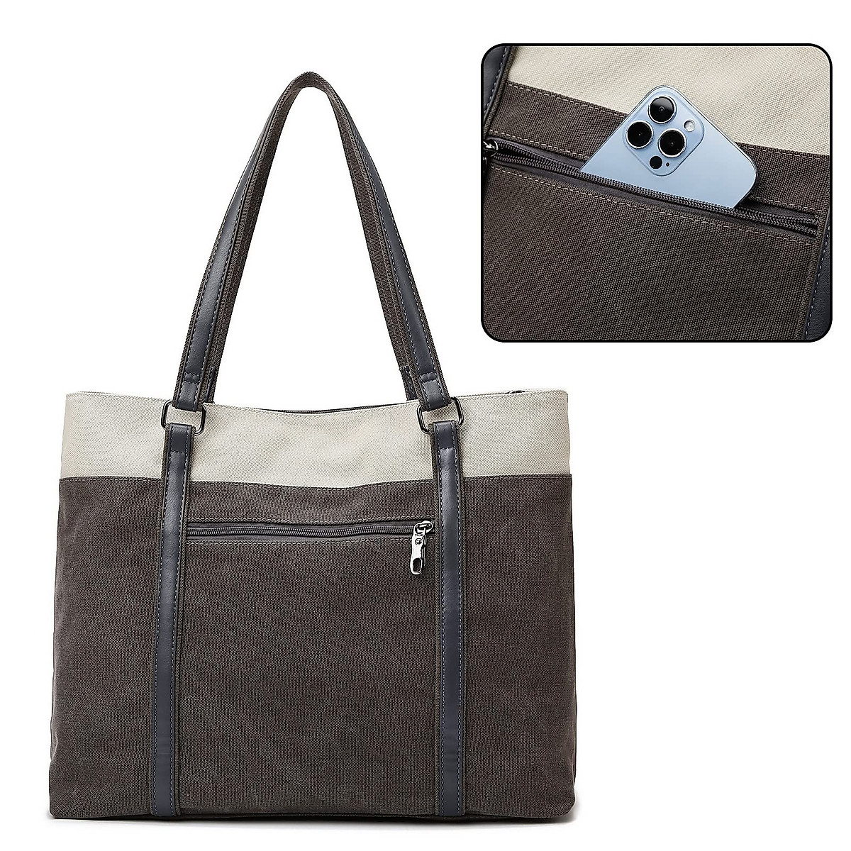 ZDawnn Vintage Woman Laptop Tote Bag,15.6 Inch Handbag Purse with Multiple Pockets.Suitable For Work and Daily using