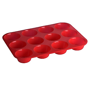 MEKBOK Silicone non-stick pan 12 cups muffin pan/cake pan/cake pan BPA-easy to clean dishwasher and microwave safe, bakeware-red (1pcs)