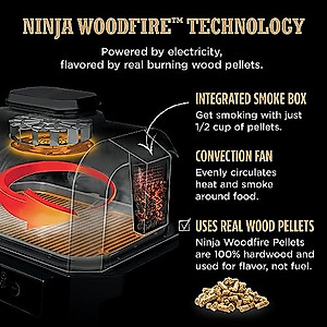 Ninja OG850 Woodfire Pro XL Outdoor Grill & Smoker with Built-In Thermometer, 4-in-1 Master Grill, BBQ Smoker, Outdoor Air Fryer, Bake, Portable, Electric, Dark Gray