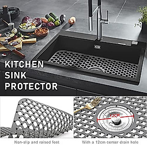 Silicone Kitchen Sink Mat, 25” x 13” Sink Protectors for Kitchen Mat Grid, Drying Mat for Kitchen Counter as for Cooling Rack, Dishware Drainer (Grey)