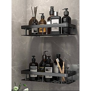 1pc Wall Mounted Punch-free Bathroom Storage Rack,Shower Caddy Shelf, Bathroom Shower Rack, Stainless Steel Suction Cup Toilet Rack, Toilet Organizer Rack