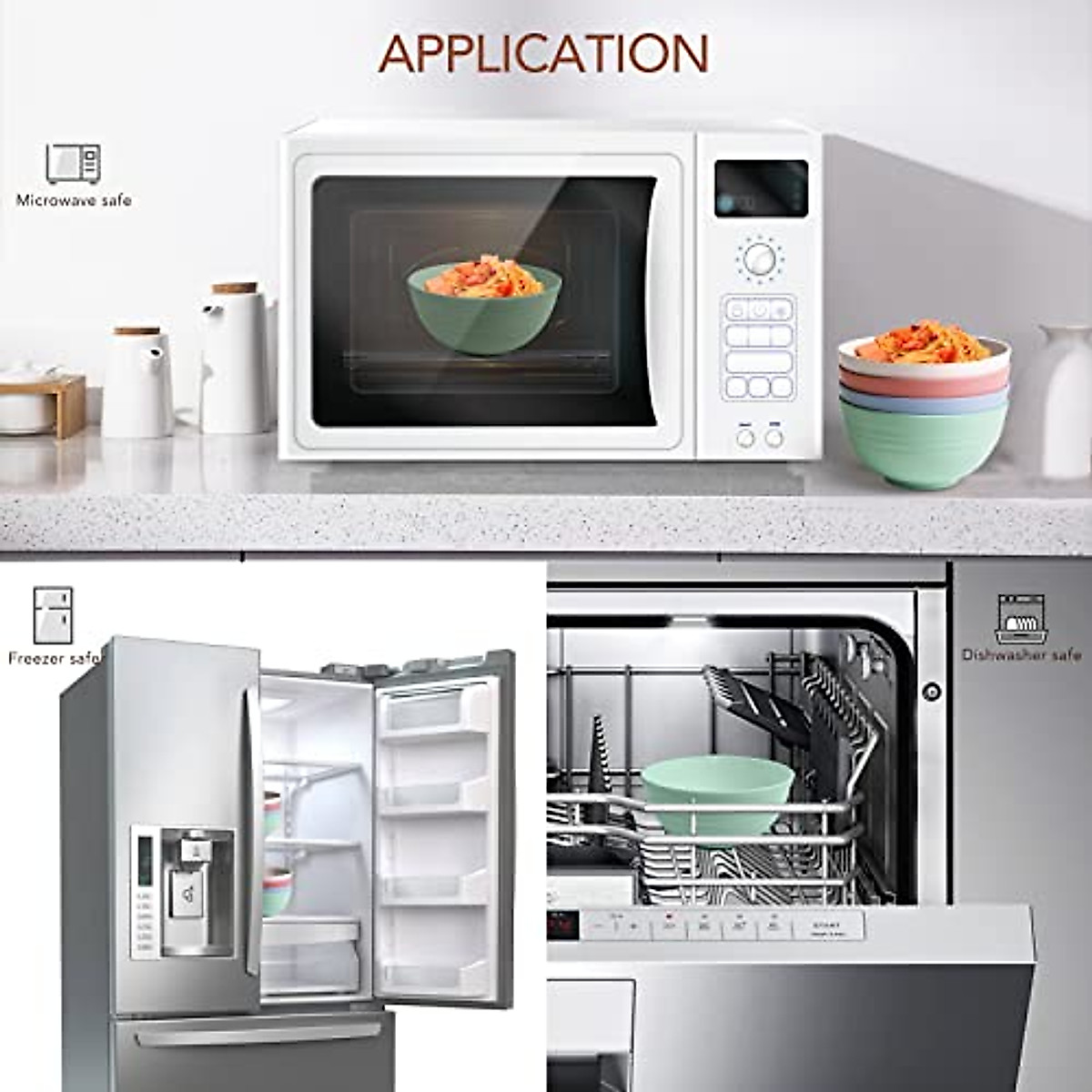 greenandlife Lightweight & Unbreakable Wheat Straw Bowl - Noodle Fruit Soup Bowl Rice Bowls Dishwasher Microwave Safe Cereal Bowl sets 4pcs