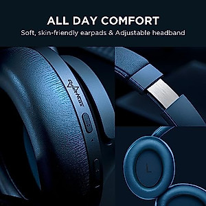 1MORE SonoFlow Active Noise Cancelling Headphones, Bluetooth Headphones with LDAC for Hi-Res Wireless Audio, 70H Playtime, Clear Calls, Preset EQ Via App, Blue