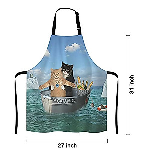 Lefolen Funny Cats Adjustable Bib Apron, The two brave cats are drifting in the steel Cooking Kitchen Apron for Men Women