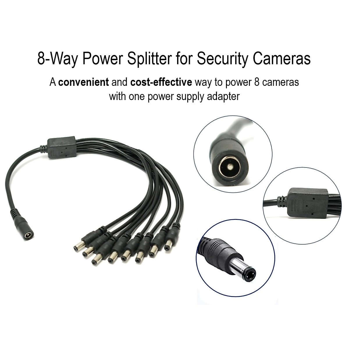 SOLTECH 8 Way DC Power Supply Splitter for Security Cameras 1 Female to 8 Male 5.5 * 2.1mm 8 Channel Y Adaptor for CCTV Surveillance Cameras (1)