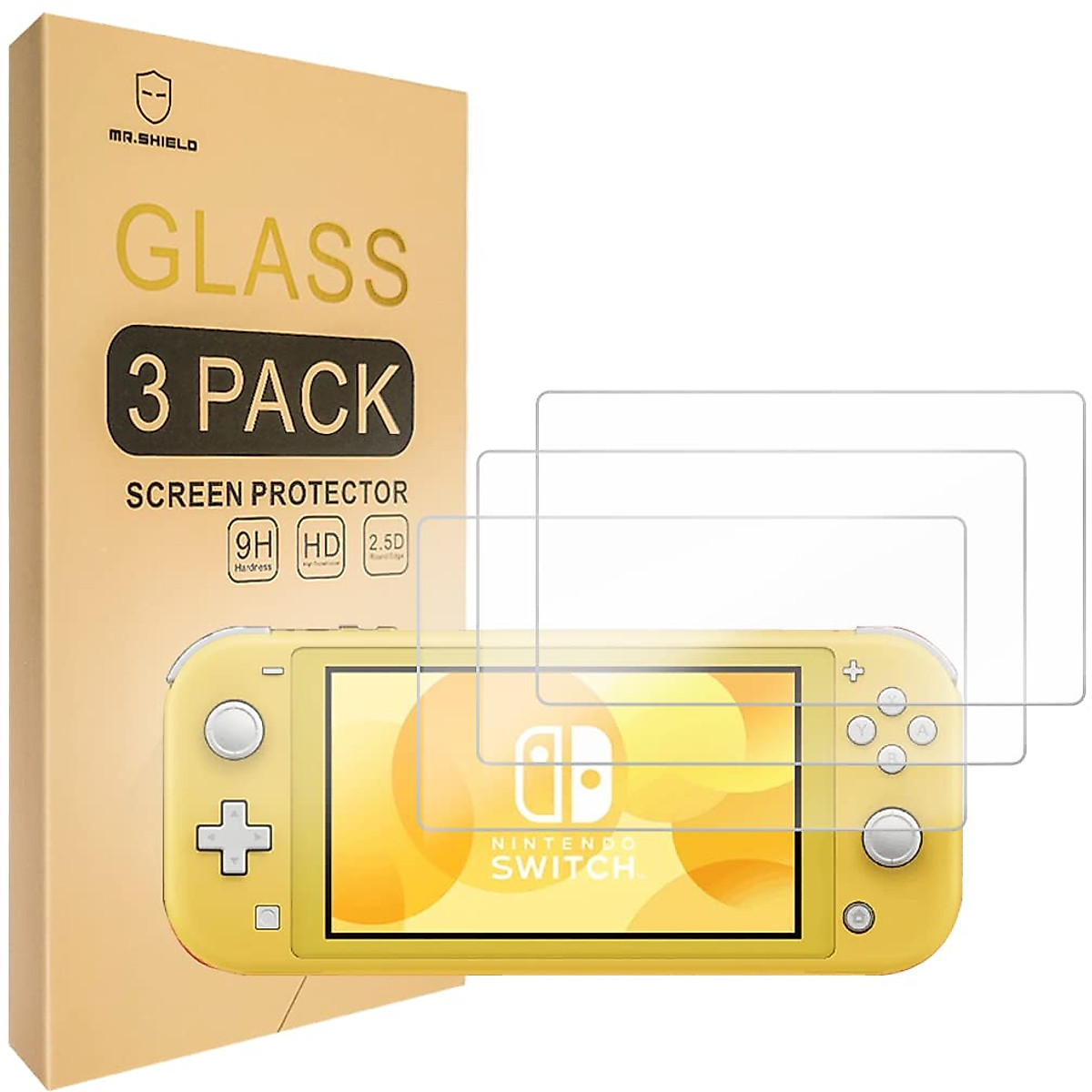 Mr.Shield [3-PACK] Designed For Nintendo Switch Lite [Tempered Glass] Screen Protector [0.3mm Ultra Thin 9H Hardness 2.5D Round Edge] with Lifetime Replacement