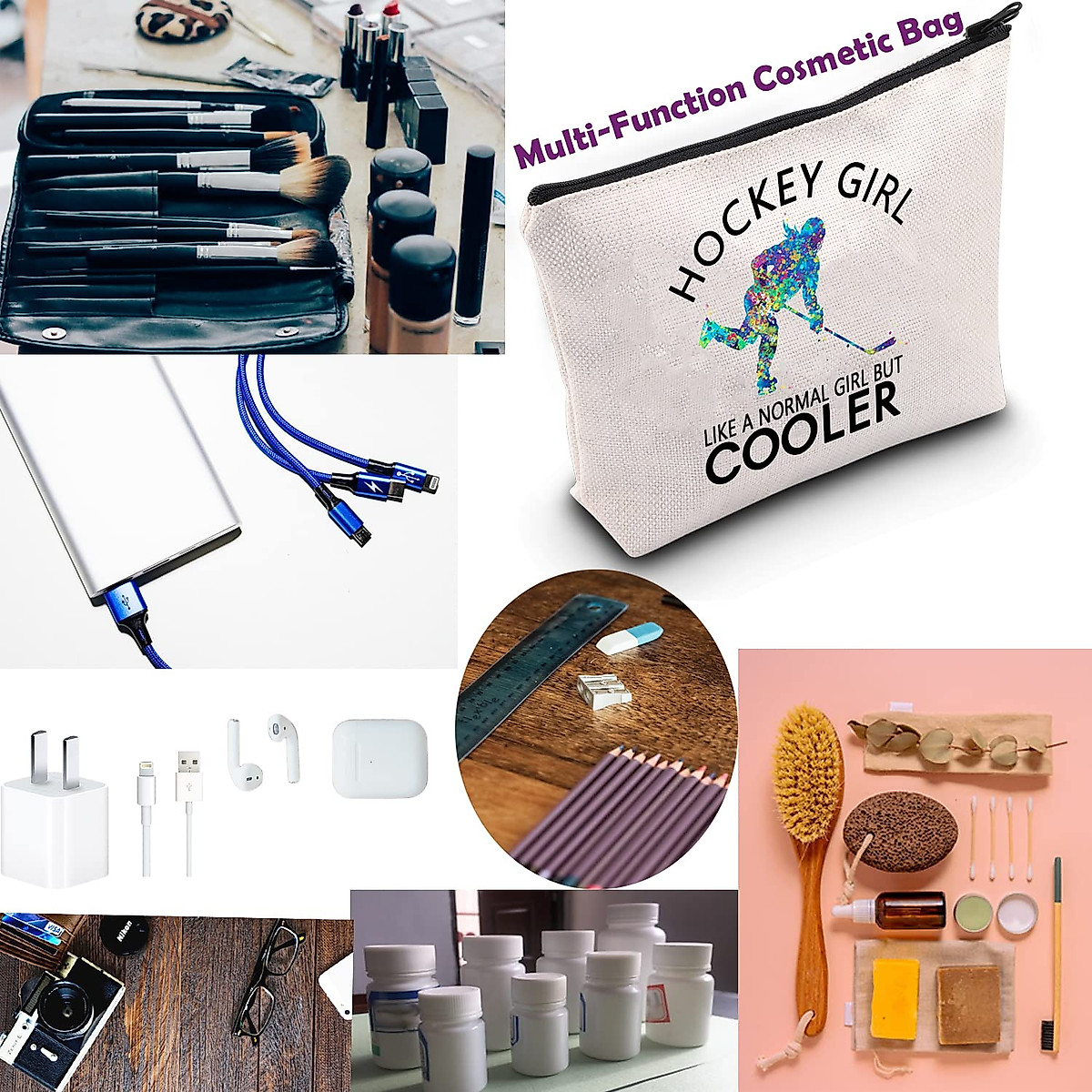 TSOTMO Hockey Sports Zipper Pouch Ice Hockey Gift Hockey Designs Hockey Like A Normal But Cooler Cosmetic Bag For Women (Hockey G)