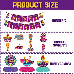 Diwali Decorations Happy Diwali Banner Hanging Swirls and Table Decorations Honeycomb Centerpieces for House Happy Diwali Banner for Diwali Rangoli Diya Hanging Decors