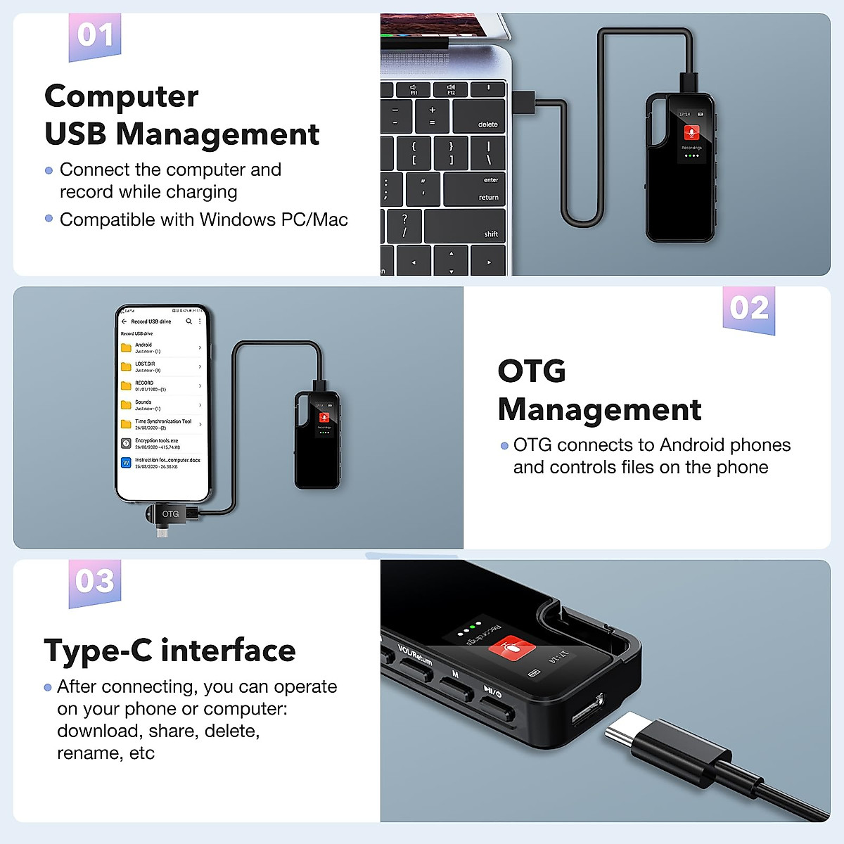 72GB Digital Voice Recorder, 3072KBPS Voice Activated Recorder with Playback 30H Battery Time Tape Recorder with Noise Reduction, Record Device for Lectures Meetings
