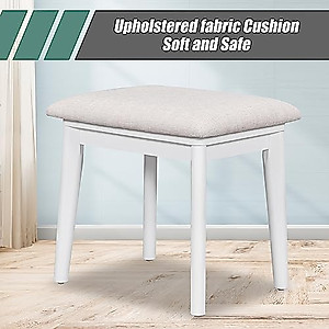 Aiuyesuo 43.3" Farmhouse Makeup Vanity Set with Flip-top Mirror and Stool, Vanity Desk with 3 Drawers and Storage Space, Wood Makeup Table Set with Vanity Stool for Bedroom Studio (White-1)