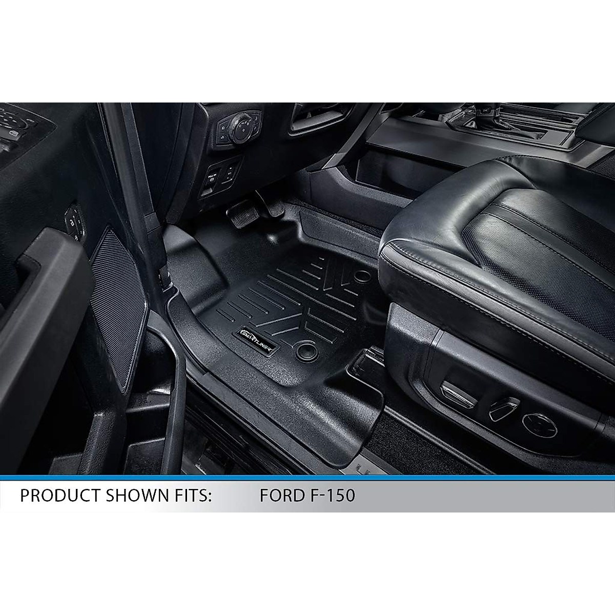 SMARTLINER Custom Fit Floor Mats 1st Row Liner Set Black Compatible with 2015-2022 Compatible with Ford F-150 SuperCab or SuperCrew Cab