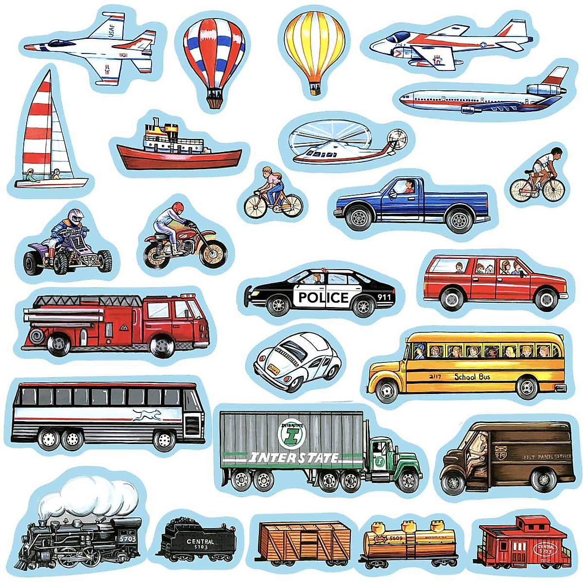 Story Time Felts Cars Trucks Train Planes PRECUT Felt/Flannel Board Figures 26 Pcs Transportation car Truck (Regular)