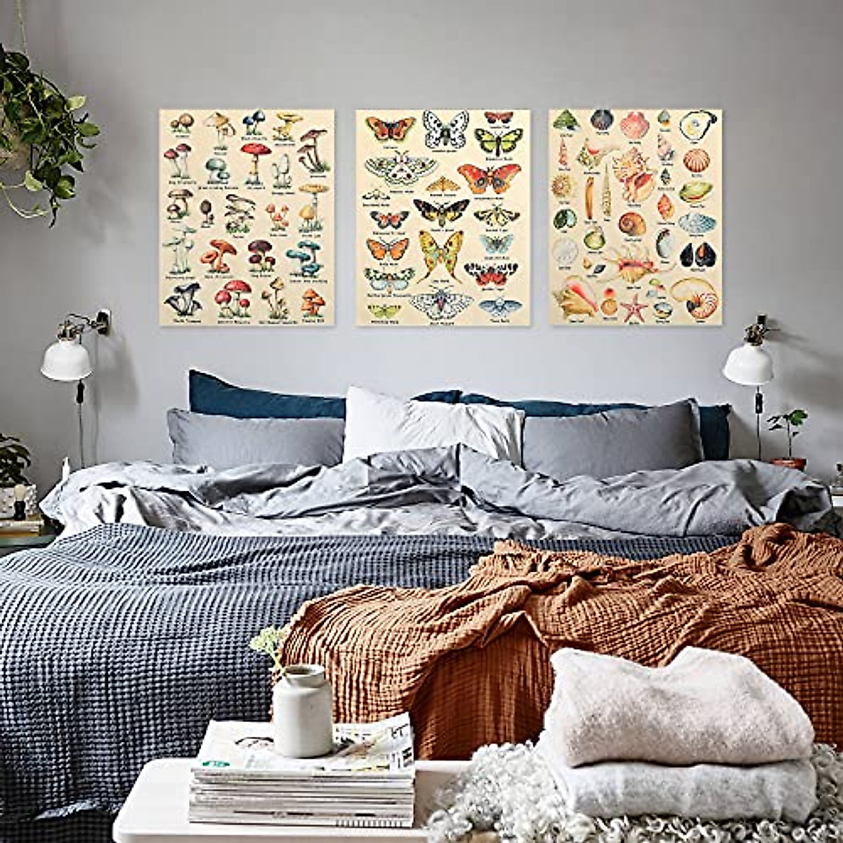 Lourny 3Pcs Flower Tapestry Wall Hanging - Wildflower Plant Floral Fruit Tapestry Butterfly Botanical Small Tapestries for Bedroom Living Room