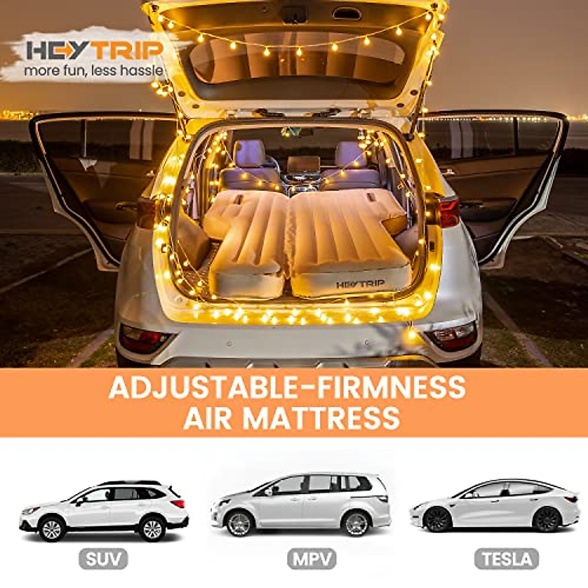HEYTRIP SUV Inflatable Air Mattress for Car Camping, 4 Inch Thickened Car Camping Bed, Adjustable Firmness Sleeping Pad for 2 Persons (72 x 47 x 4 Inch, Light Grey)