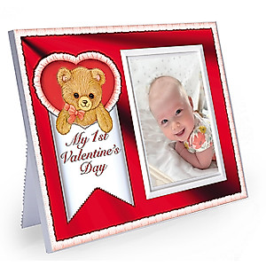 My First Valentines Day Picture Frame | Baby Valentines Day Gift | 1st Valentines Day Colorful Nursery Decor | Size 8.25 x 7, Holds 3.5 x 5 Photo | Cute Bear in Red