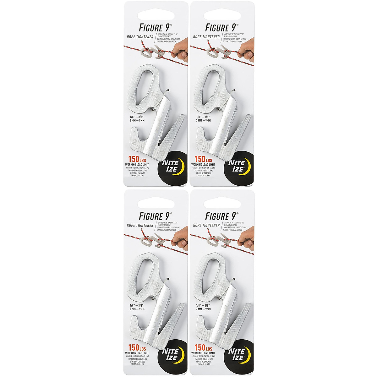 Nite Ize Figure 9 Rope Tightener Large Aluminum Tie Down Knot Tool (4-Pack)