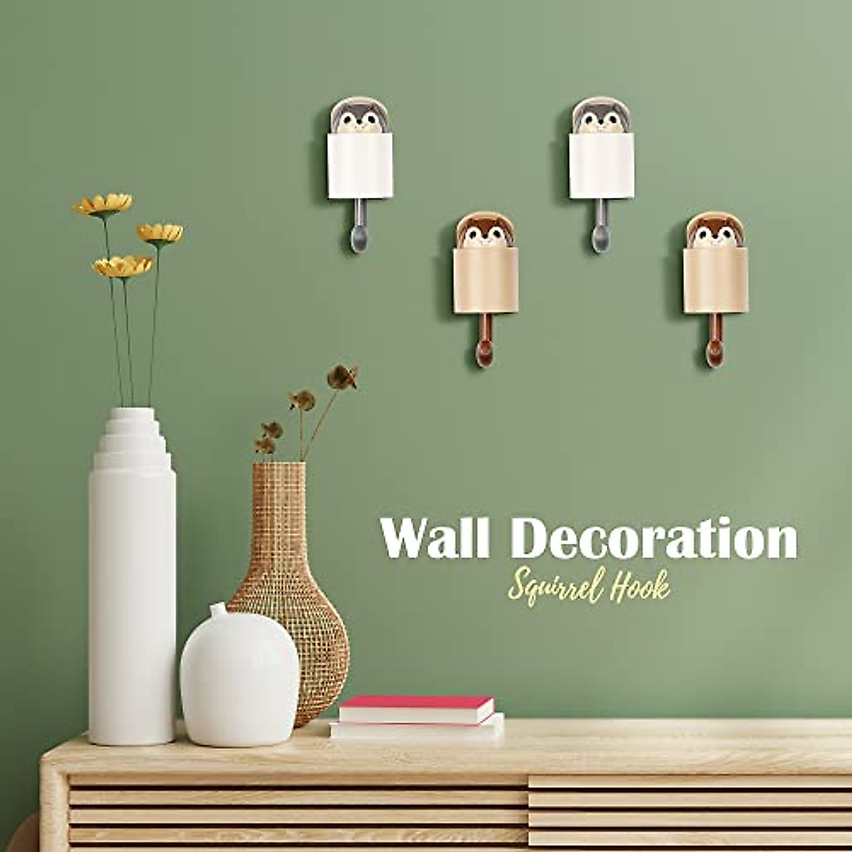 4 Pieces Squirrel Shape Adhesive Hook for Living Room Bedroom ORNOOU Cute Cartoon Creative Home Decoration Wall Hooks