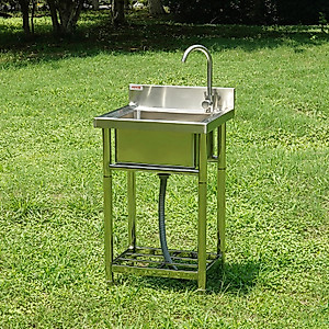 VEVOR Stainless Steel Utility Sink, 1 Compartment Free Standing Small Sink Include Faucet & legs, 16 x 13 x 8.7 in Commercial Single Bowl Sinks for Garage, Restaurant, Kitchen, Laundry, NSF Certified