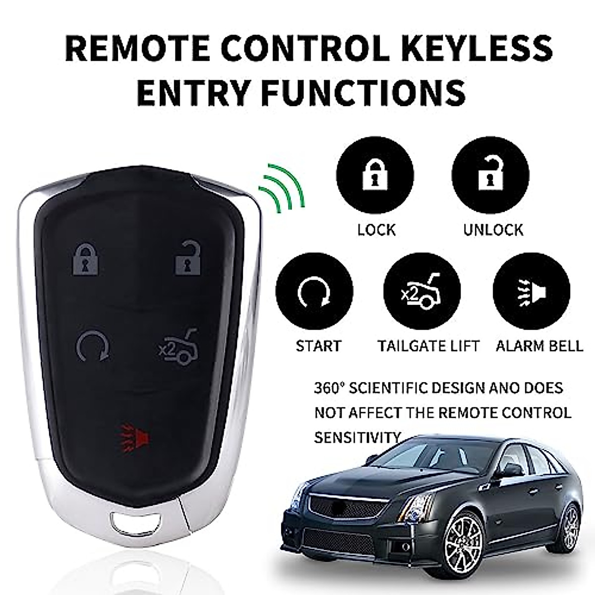 Keyless Remote Car Start 5B Raryloy Smart Key Fob for Cadillac XTS 2016-2019 ; CT6 2016-2020 ; ATS/CTS 2017-2019；XT5 2017-2020 ; XT4 2019-2020 FCCID: HYQ2EB 433.92Mhz