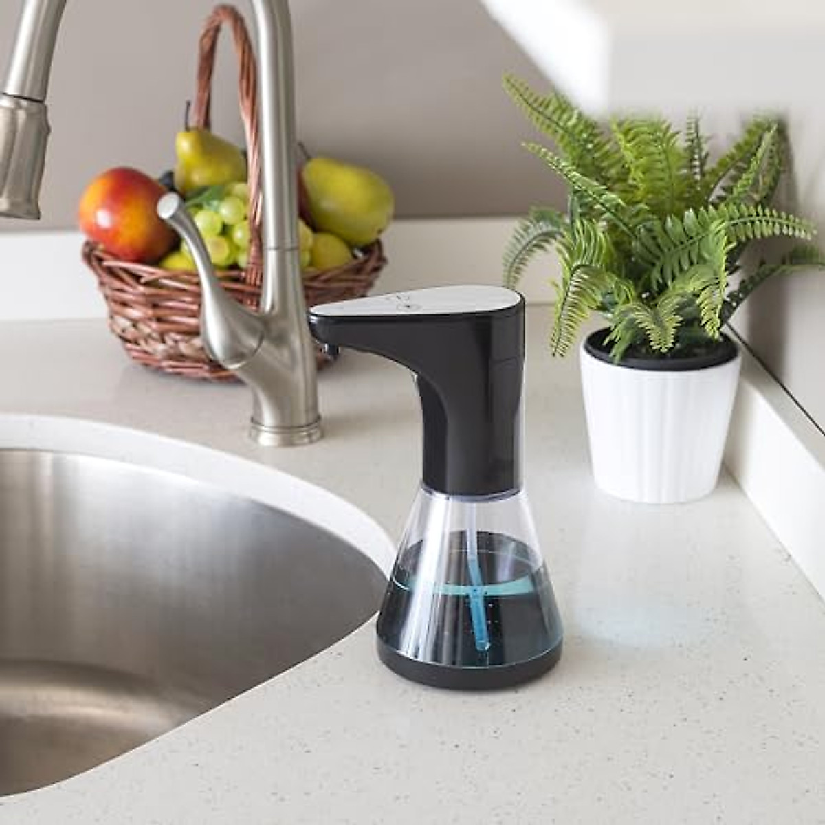 Home Basics Foaming 16 oz Compact Countertop Dispenser on 4 AA Batteries, Touchless, Splash-Proof, Automatic Liquid Soap Pump for Bathroom and Kitchen, Black