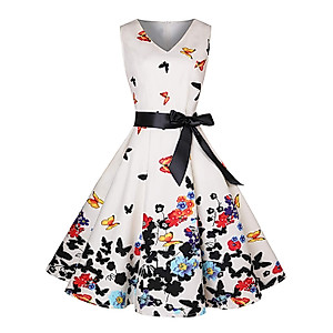 IHOT Women's Vintage Sleeveless 1950s Retro Floral Flare Swing Spring Garden Cocktail Party Dress Yellow Plaid Medium