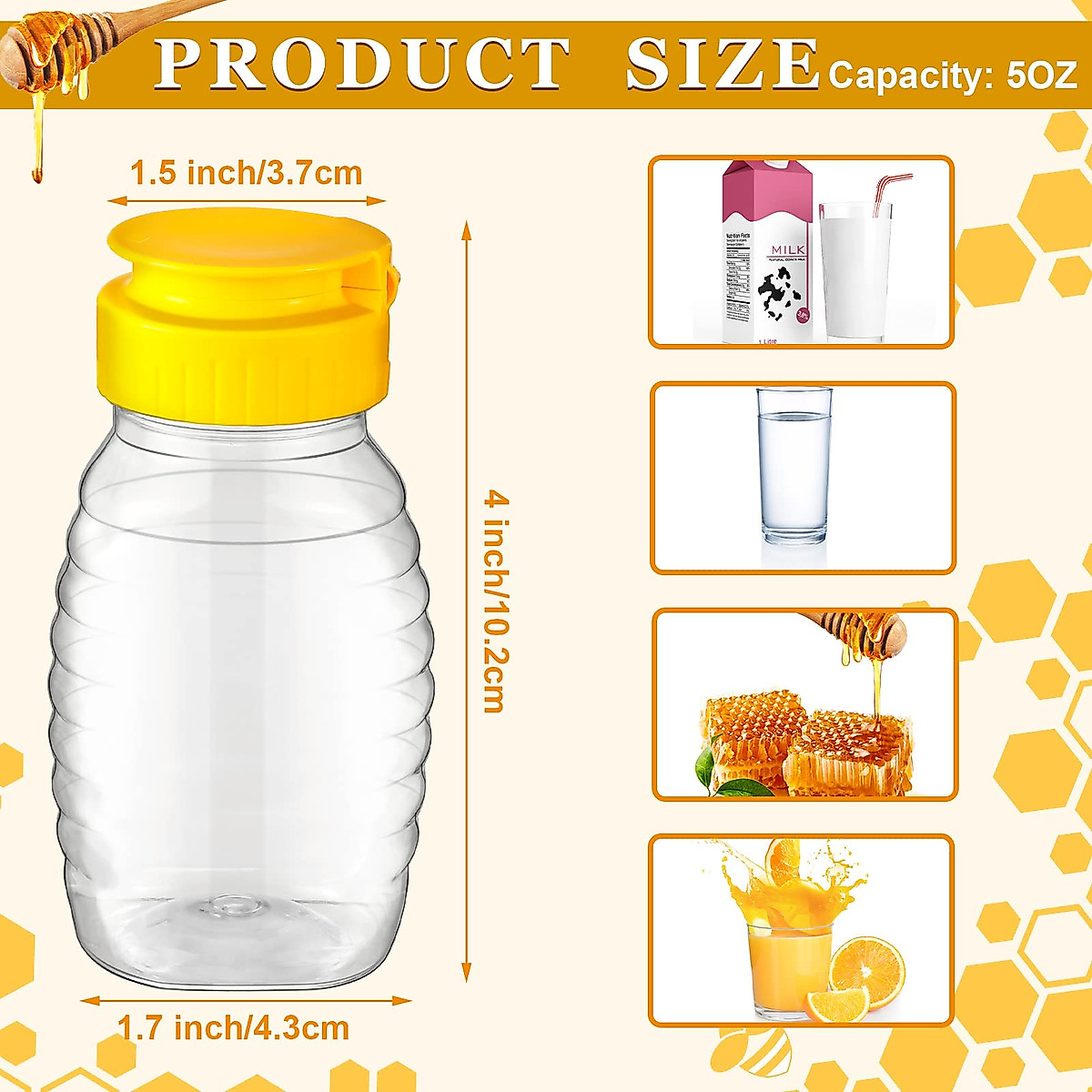 32 Pieces 5 oz Clear Plastic Honey Bottles Squeeze Honey Containers Jars Empty Refillable Honey Holder with Leak Proof Flip Lid for Storing and Dispensing Food Syrup Sauce