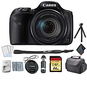 Canon PowerShot SX540 HS Digital Point and Shoot Camera Bundle with Replacement Battery + 64GB Memory Card + Flexible Tripod and More - International Version
