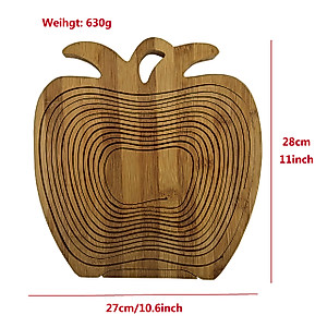 Kamay's 11X10.6 Inch Bamboo Fruit Bowl Collapsible Basket For Fruit Egg Bread Fruit Dried Fruit Folding Fruit Basket Multifunction Heat Resistant Bamboo Trivets Pot Mat Hot Pan Pads (Tomato shaped)
