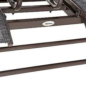 Outsunny Outdoor Glider Bench with Center Table, Metal Frame Patio Loveseat with Breathable Mesh Fabric and Armrests for Backyard Garden Porch, Gray