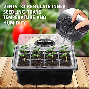 Nuogo 30 Packs Seed Starter Tray 360 Cells Seed Starter Kit with Humidity Domes and Base with 6 Plant Growers Base Indoor Greenhouse Mini Propagator Station 7.3'' x 5.7'' x 4.1''