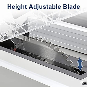 TUFFIOM 10inch Table Saw w/Port for Connecting Dust Collector, Portable Benchtop Table Saw w/ 60T Blade, Stand & Push Stick, 5000RPM, Adjustable Blade Height, 90°Cross Cut & 0-45°Bevel Cut